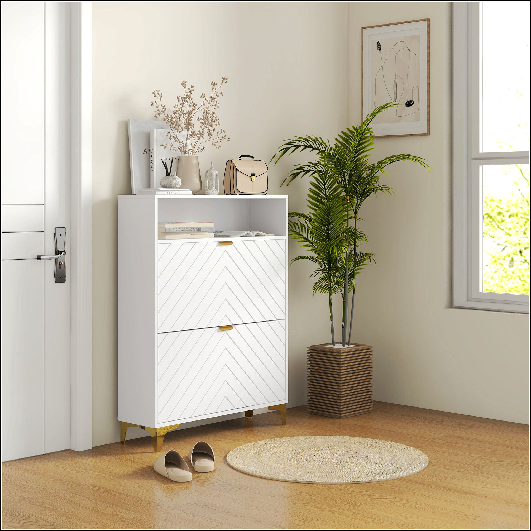 Mercer41 Shoe Storage Cabinet With 2 Drawers For 12 Pairs Of Shoes ...