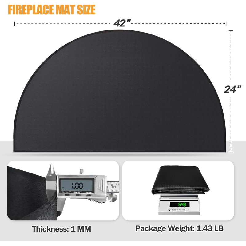 Latitude Run® 42 X 24 Inch Fireproof Fireplace Mat Hearth Rug,Black ...