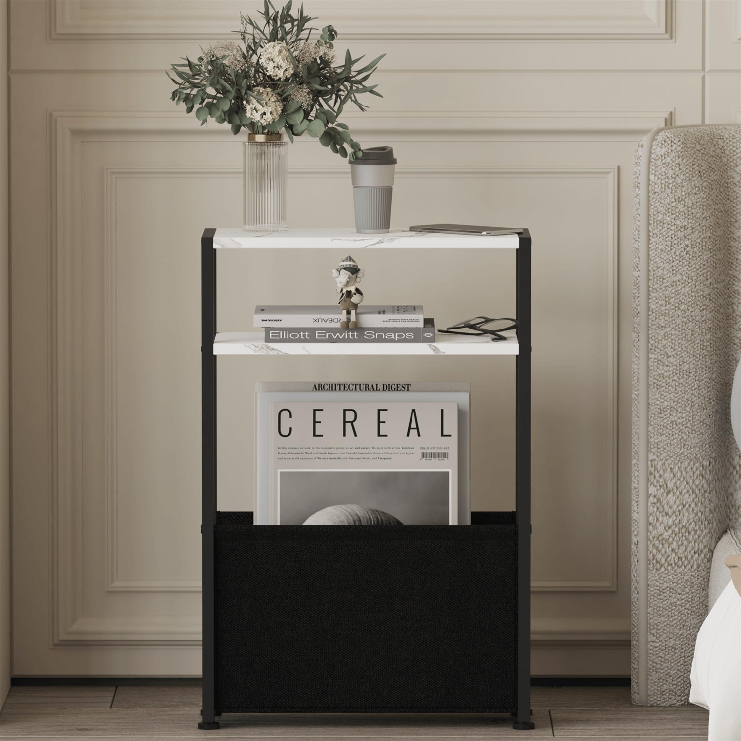 Ivy Bronx Thin Side Table, Narrow Table with Fabric Basket, Skinny ...