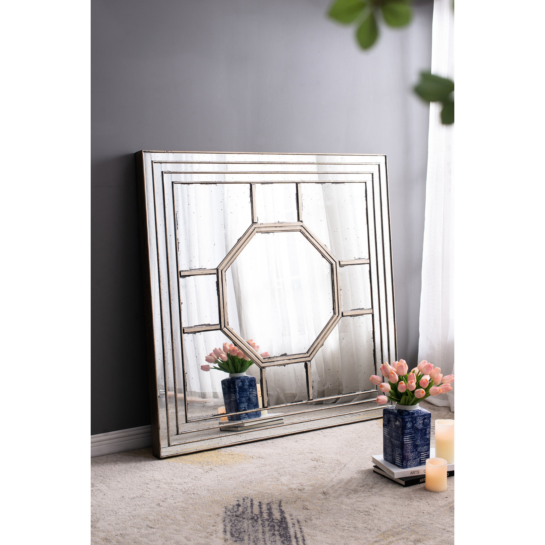 Gracie Oaks Charming 48x48" Square Wall Mirror With Mirrored Frame For ...