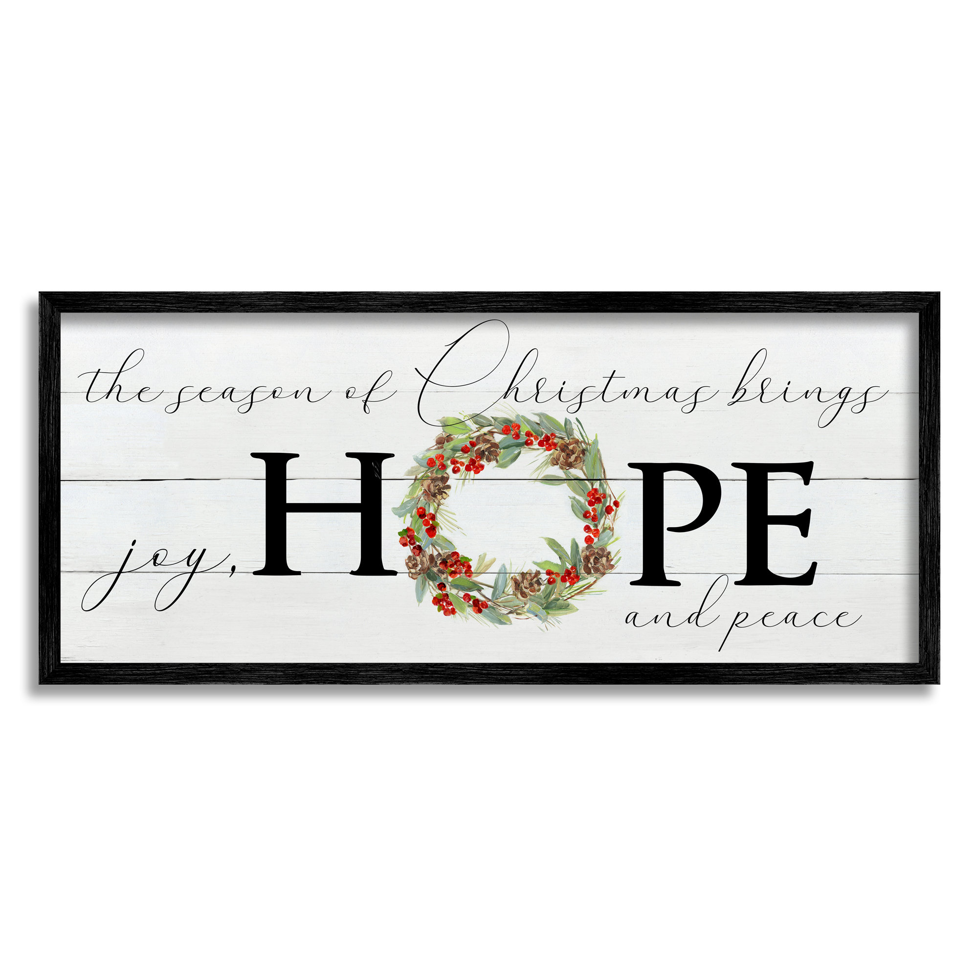 Stupell Industries Joy Hope & Peace Christmas Wreath Framed On Wood by ...