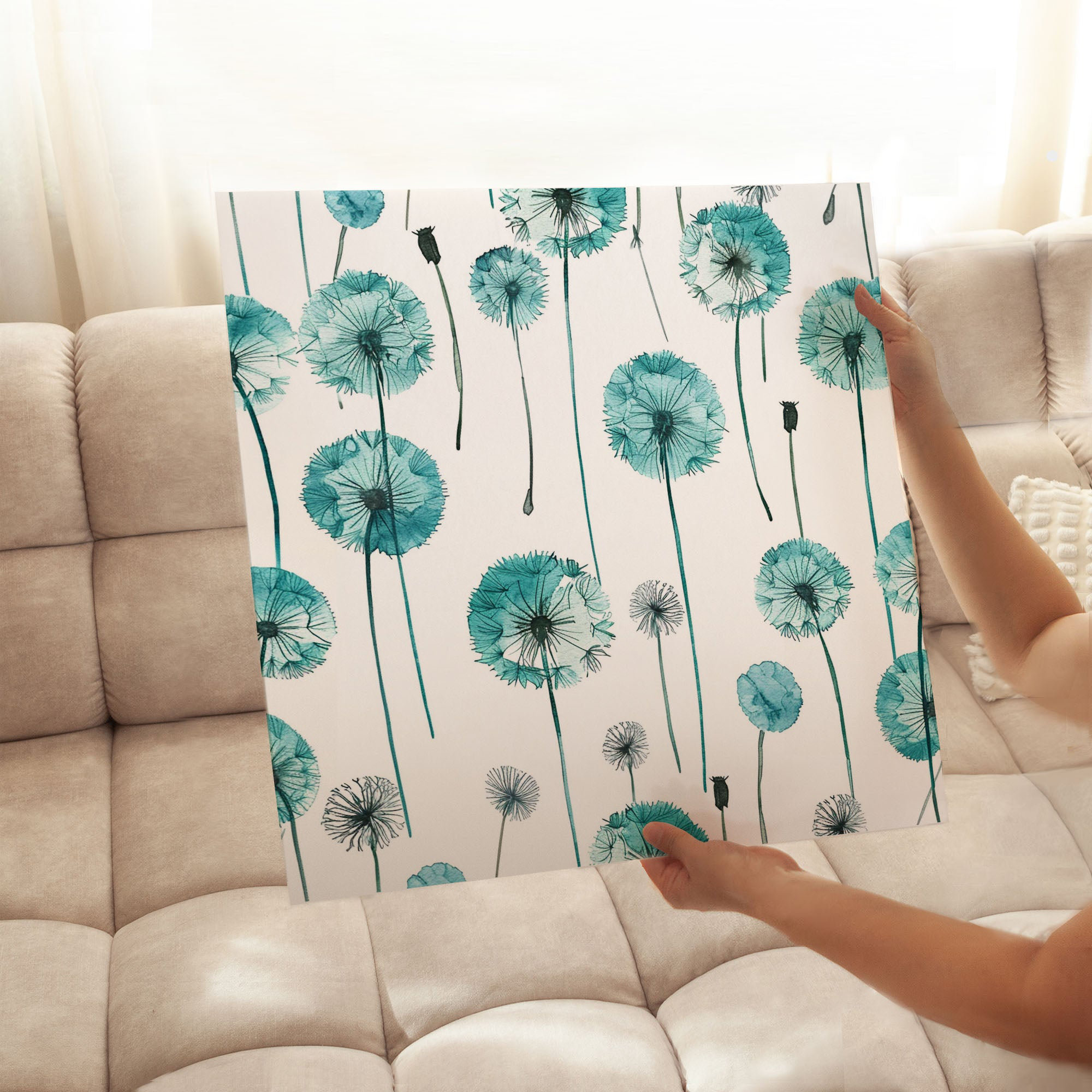 Winston Porter Botanical Turquoise Teal Dandelions V Modern Unframed ...