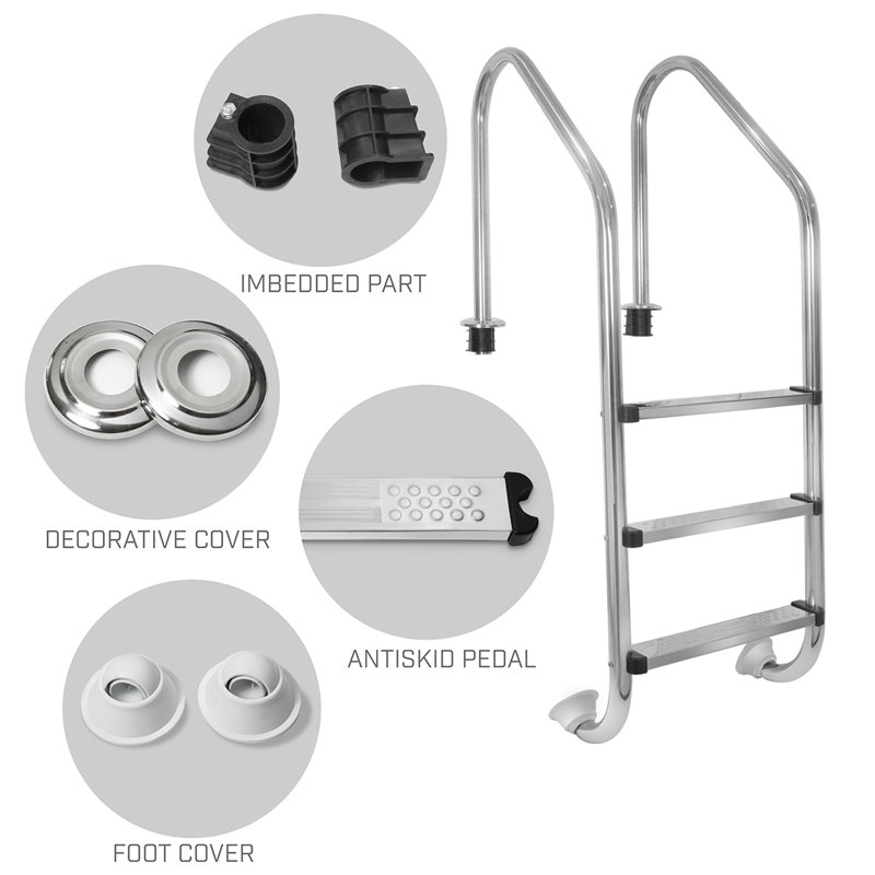 XtremepowerUS 3 Step Swimming Pool Ladder With Stainless Steel Steps ...