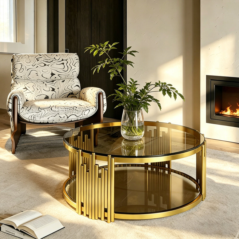 Mercer41 Modern Luxury Nesting Coffee Table Set - Gold Metal Frame ...