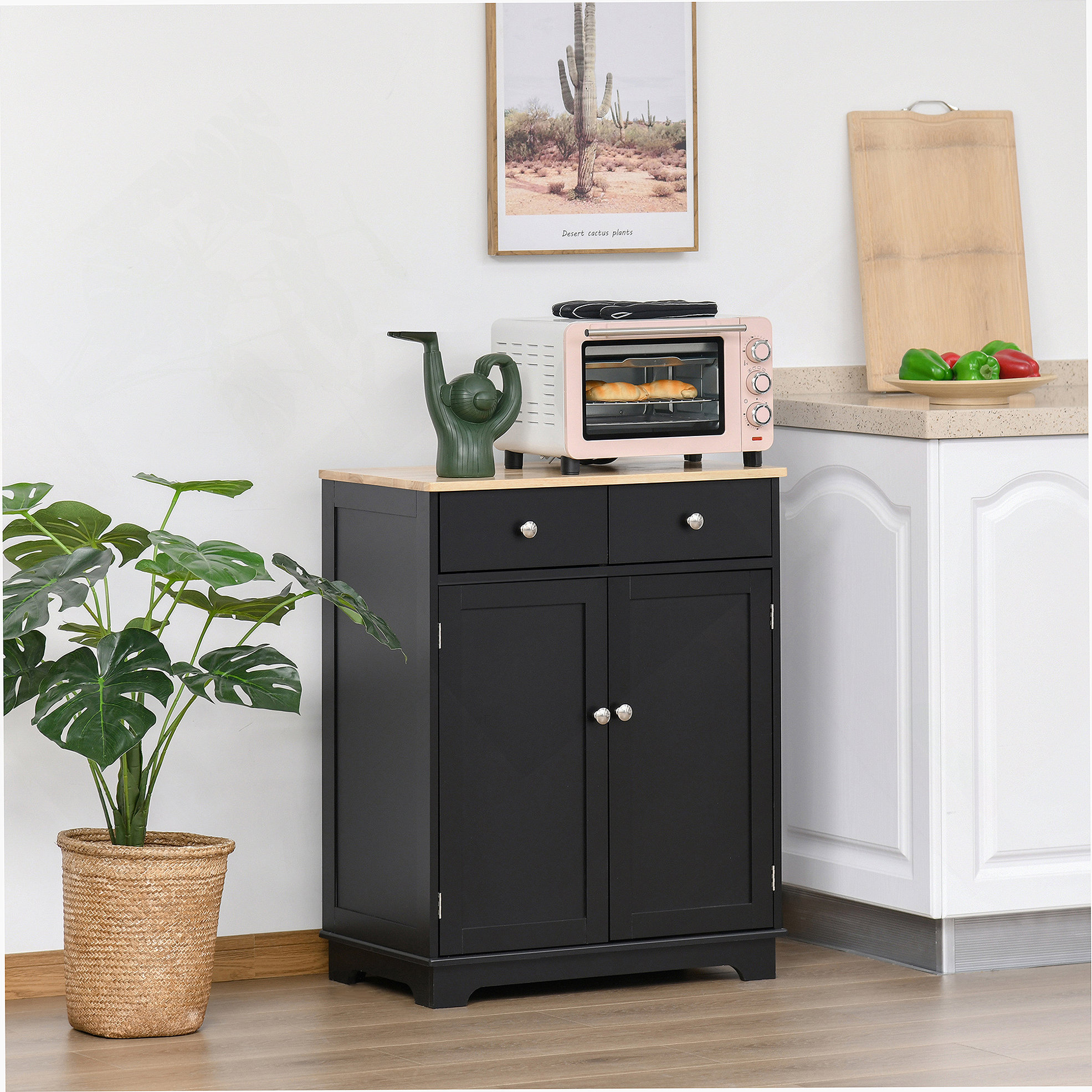 Winston Porter Sideboard with Solid Wood Countertop & Storage (Black ...