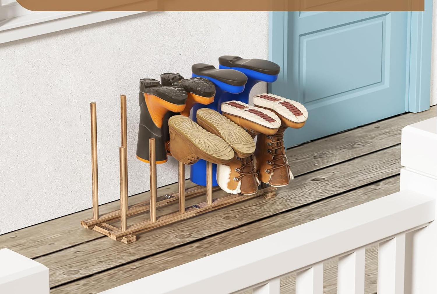 Latitude Run® Free Standing Shoe Rack For Tall Boots Wooden Boot Rack ...
