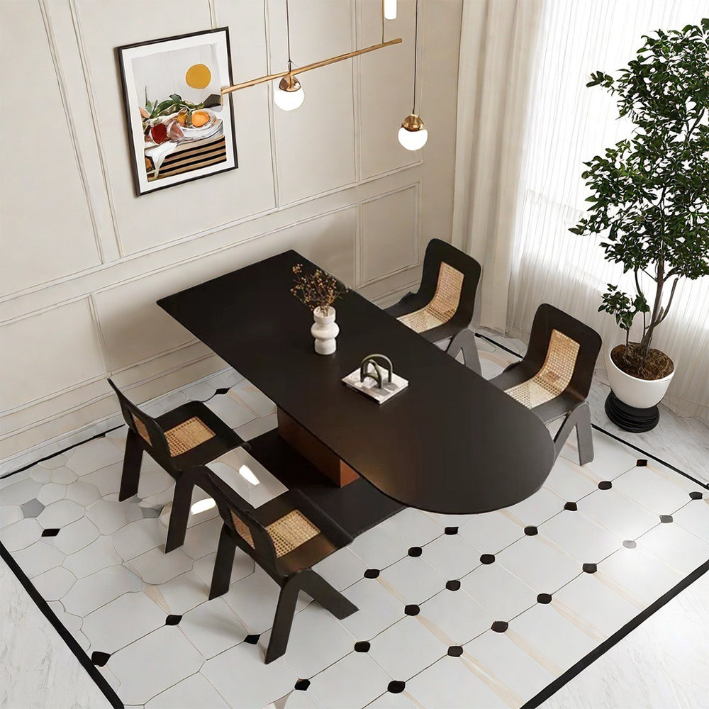 ZKuylo French retro black sintered stone dining table set | Wayfair