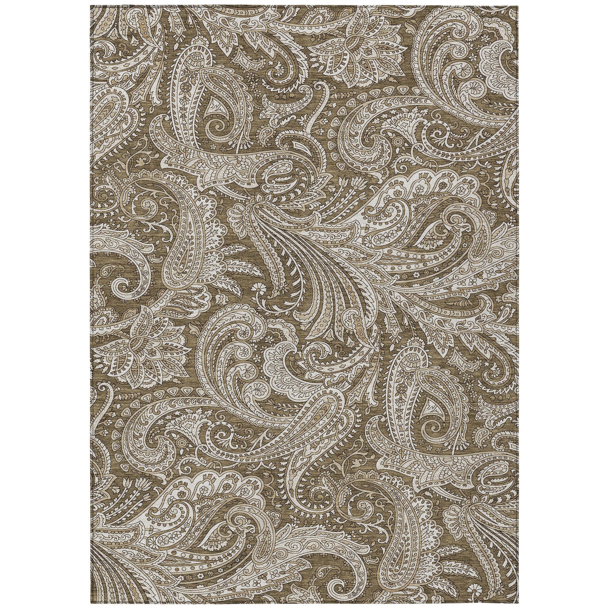 HomeRoots 9' X 12' Beige And Ivory Paisley Washable Indoor Outdoor Area ...