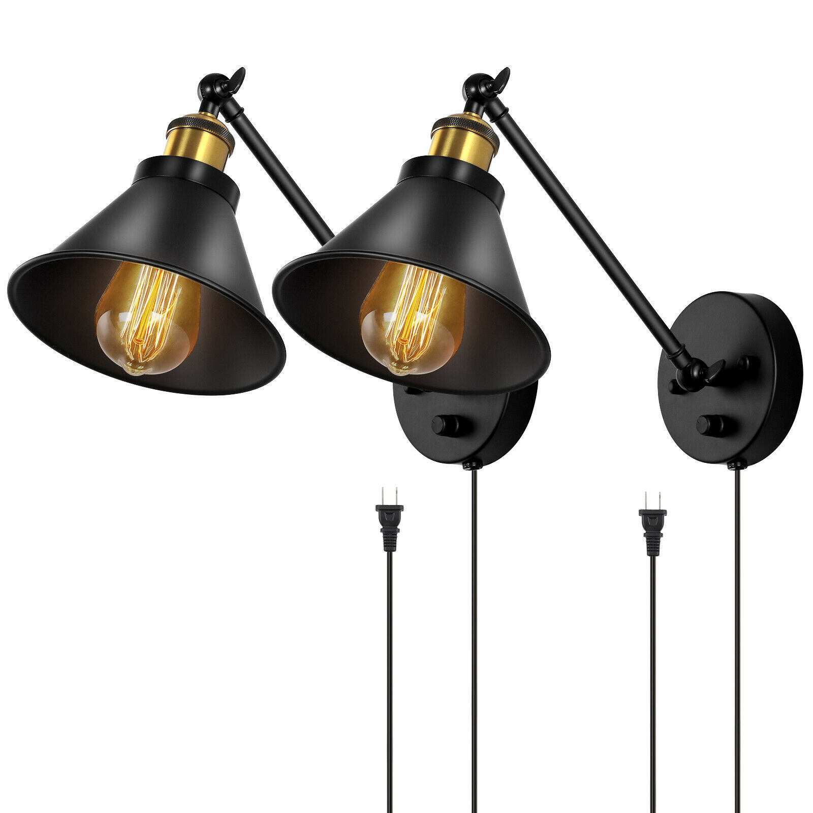 17 Stories 2 Pack Long Arm Wall Light Adjustable 270 Degree Light Plug ...