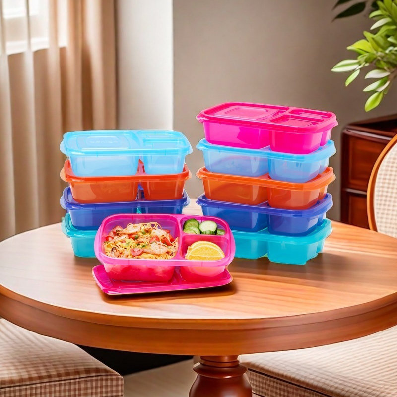 Prep & Savour Set of 10 – 3-Compartment Stackable Lunch Boxes for Kids ...