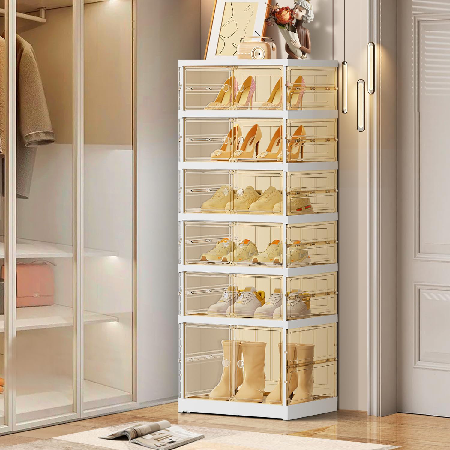 Rebrilliant 6-Tier Foldable Shoe Storage Rack With Clear Doors ...