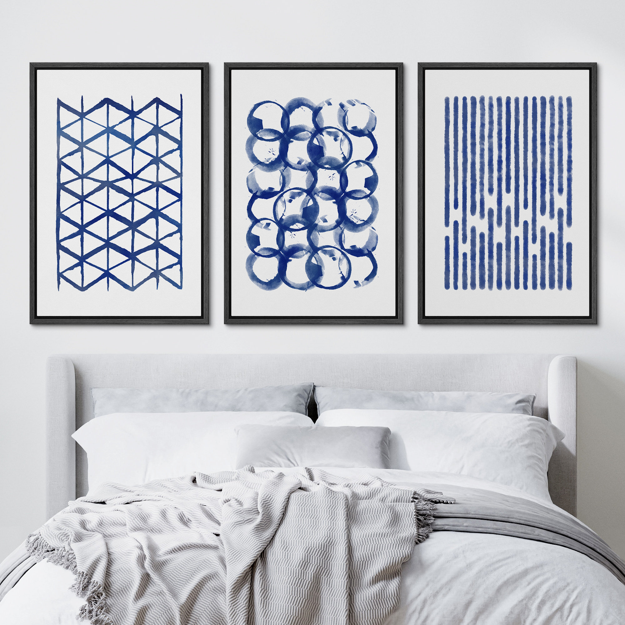 IDEA4WALL Blue White Geometric Polygon Collage Abstract Shapes - 3 ...