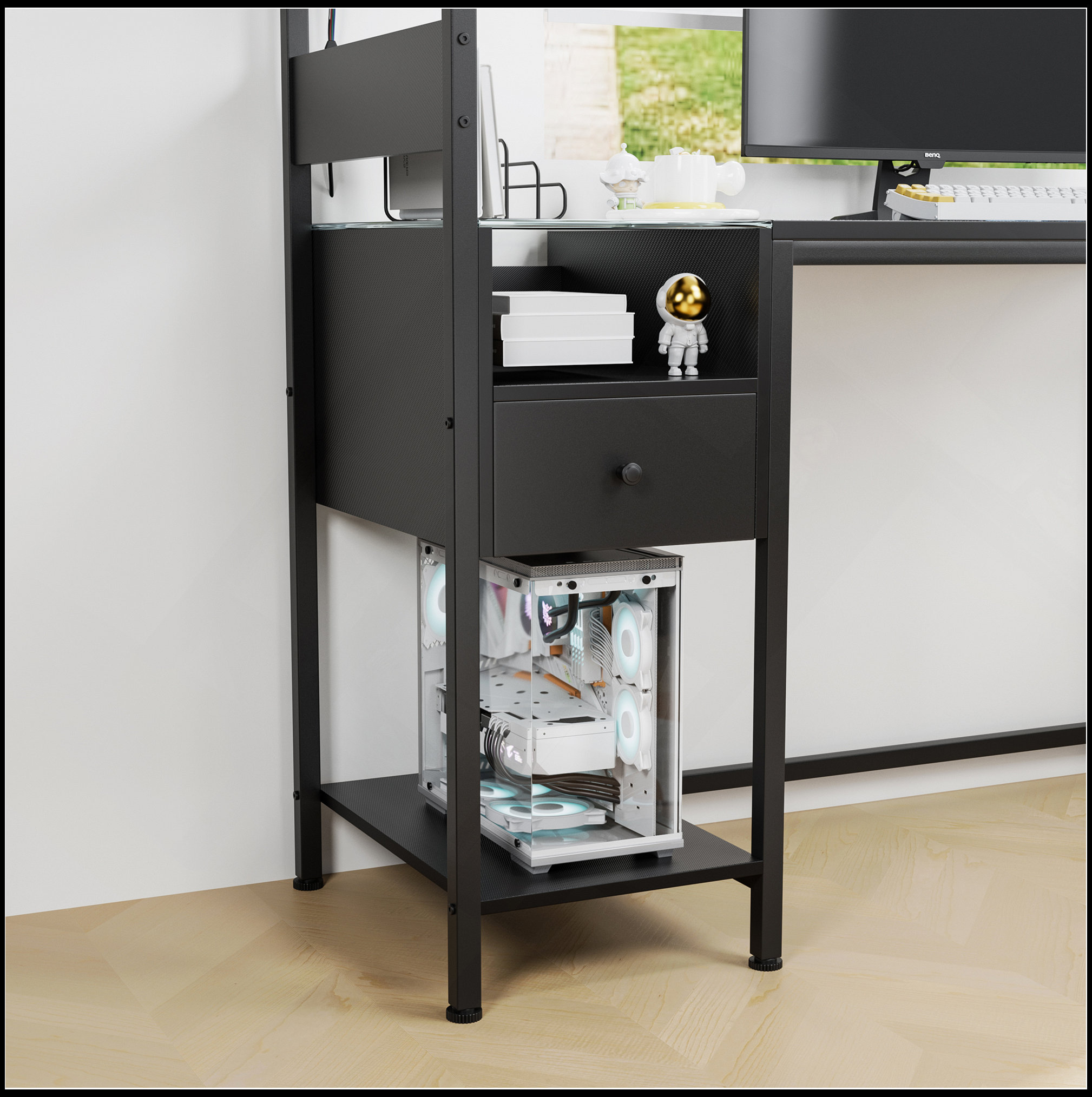 17 Stories Computer Desk With Power Outlet & Storage Shelves, Study ...