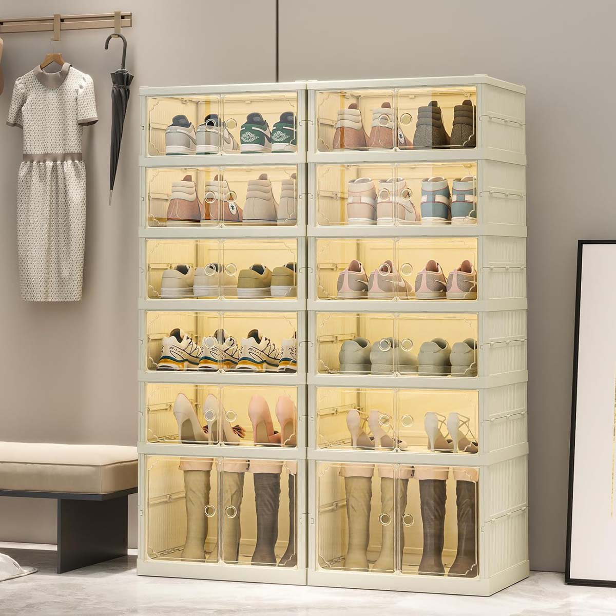 Rebrilliant 6 Tiers Foldable Shoe Rack Organizer For Closet With Wheels ...