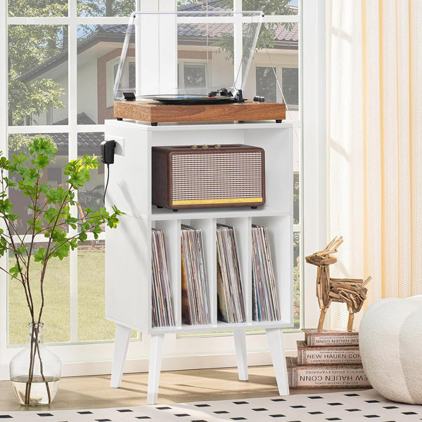 Corrigan Studio® Record Player Stand With Charging Station, White | Wayfair