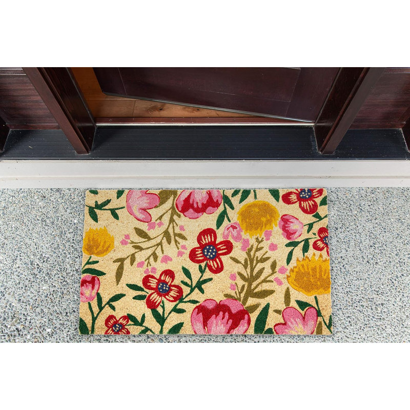 Red Barrel Studio® Floral Design Collection Natural Coir Doormat ...