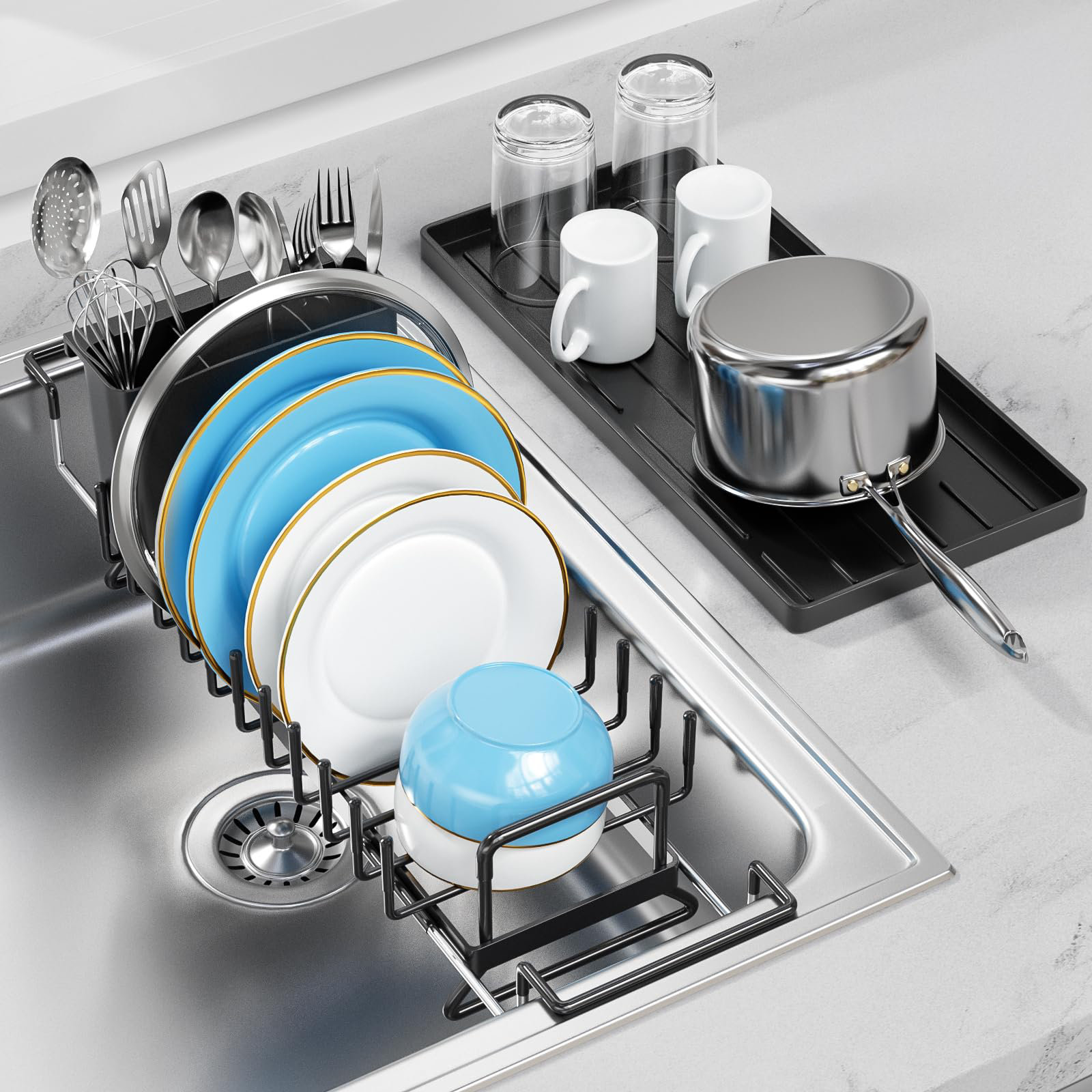 hongzhi Small Dish Drying Rack In Sink, Extendable Dish Drainer Over ...