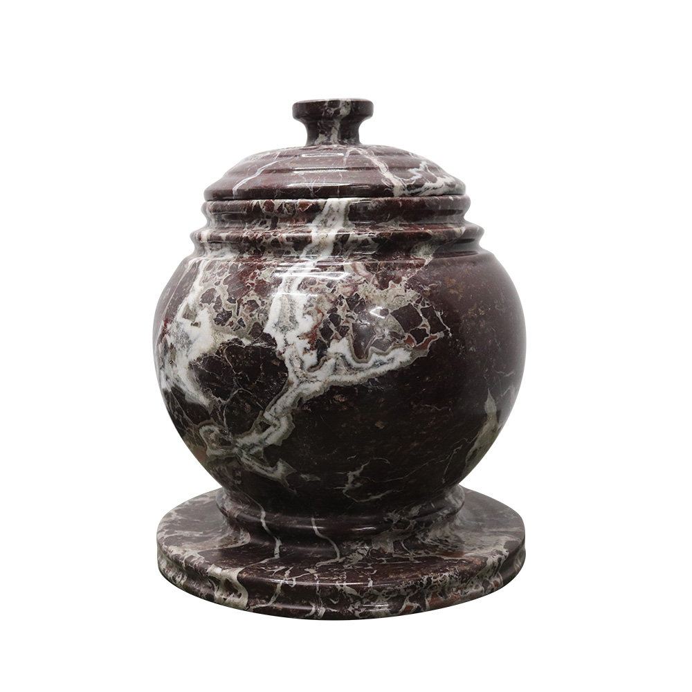 Bello Treasure Decorative Marble Urn With Lid, Dark Red And White Swirl ...