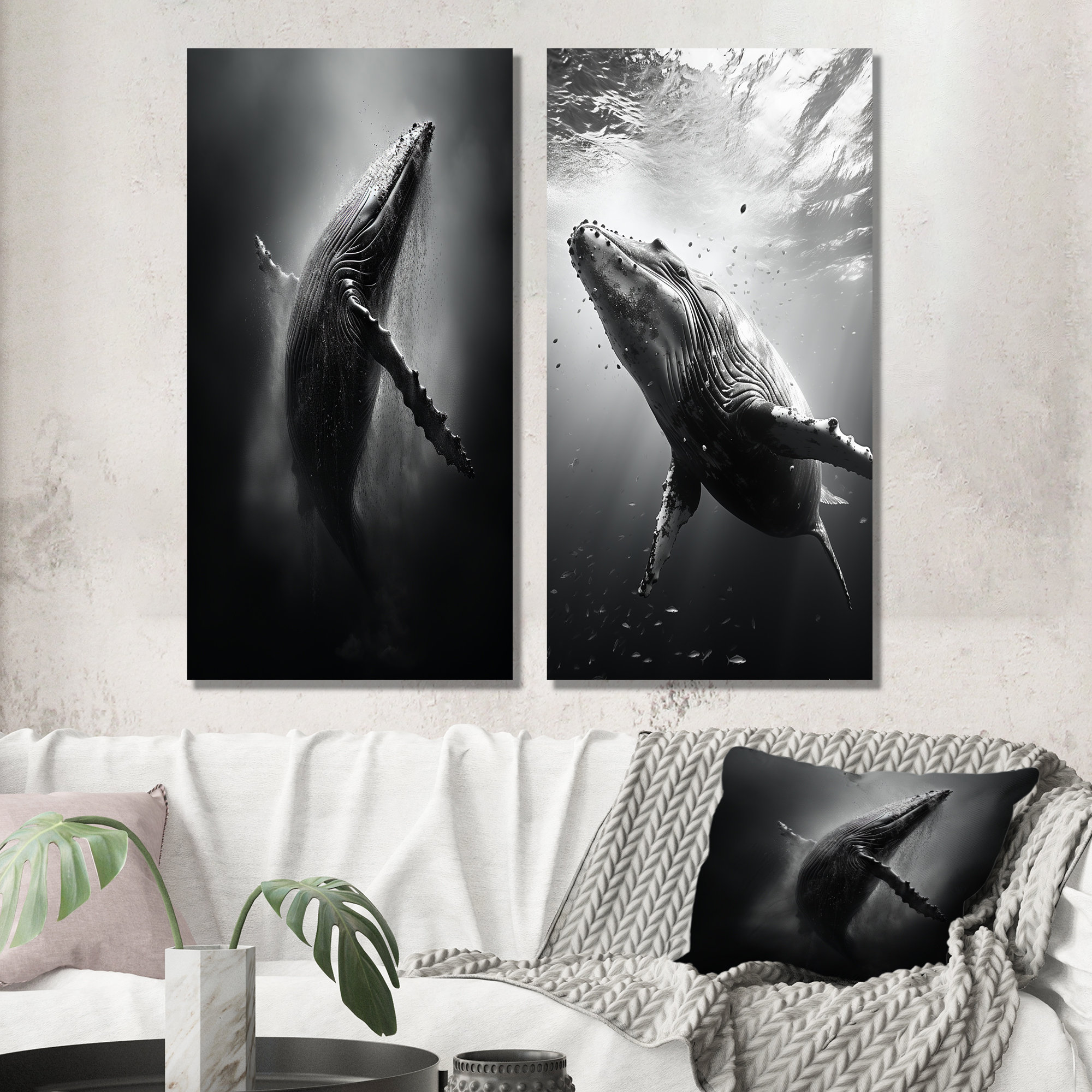 Beachcrest Home™ Black And White Whale Dance I - Whale Metal Wall Art Set Of 2 | Wayfair
