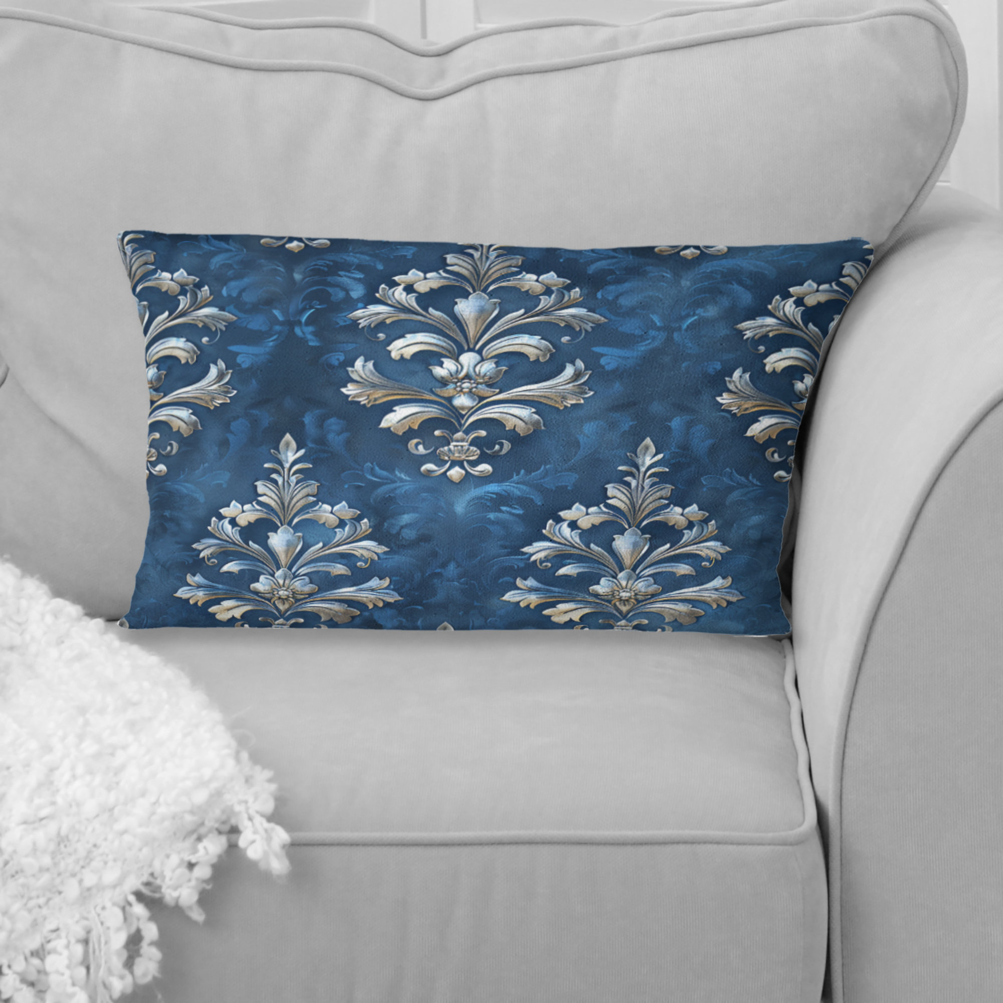 Design Art Glamorous Damask Print I - Glam Lumbar Pillow | Wayfair