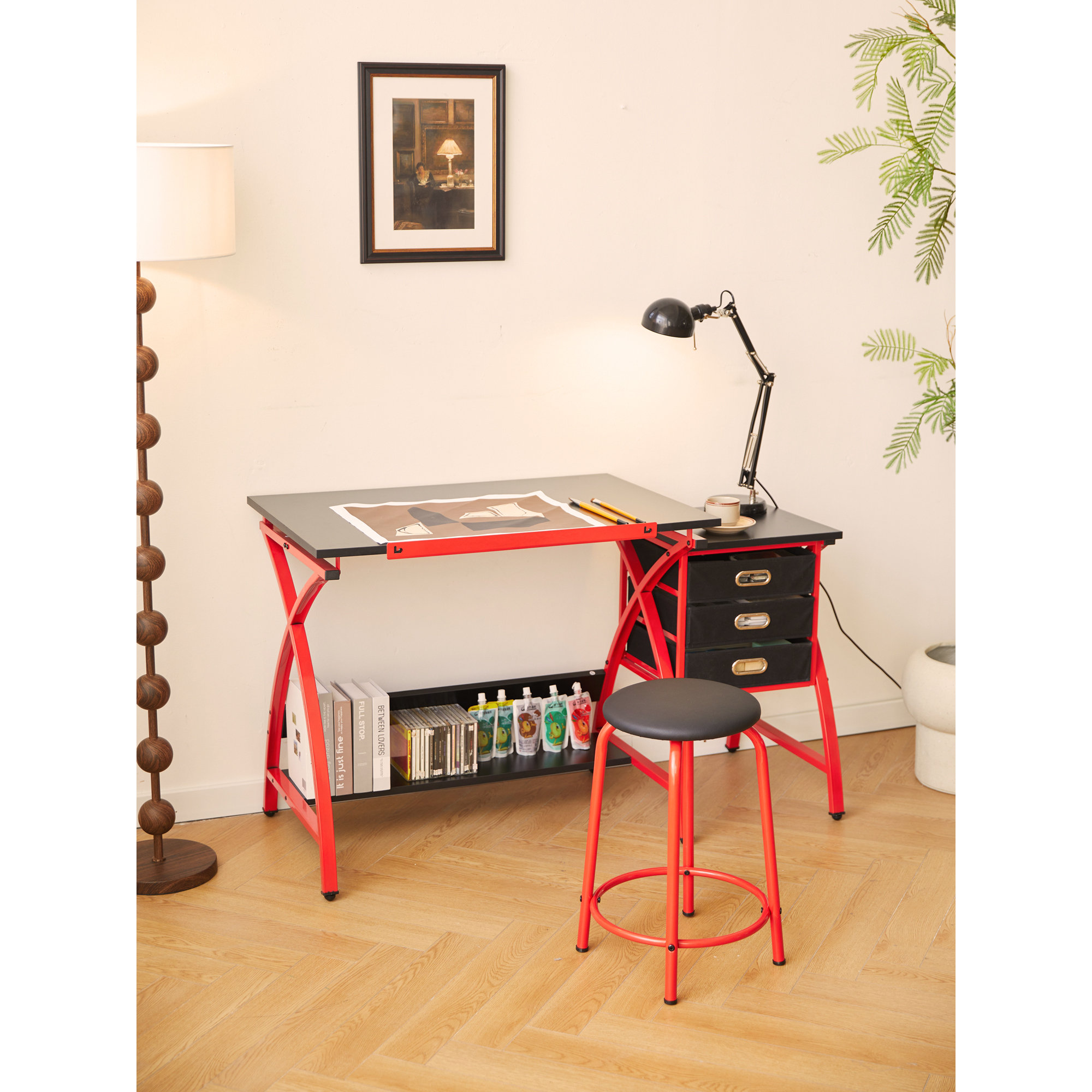 Latitude Run® drafting table red with stool - Wayfair Canada