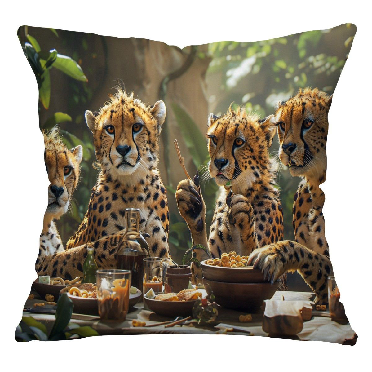 VisionDecor Cheetahs eating Throw Pillow, Animals Cotton Twill Pillows ...