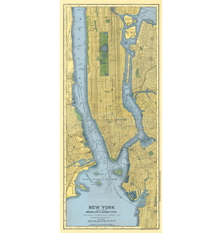 Wendover Art Group Vintage Map of Manhattan - Picture Frame Drawing ...