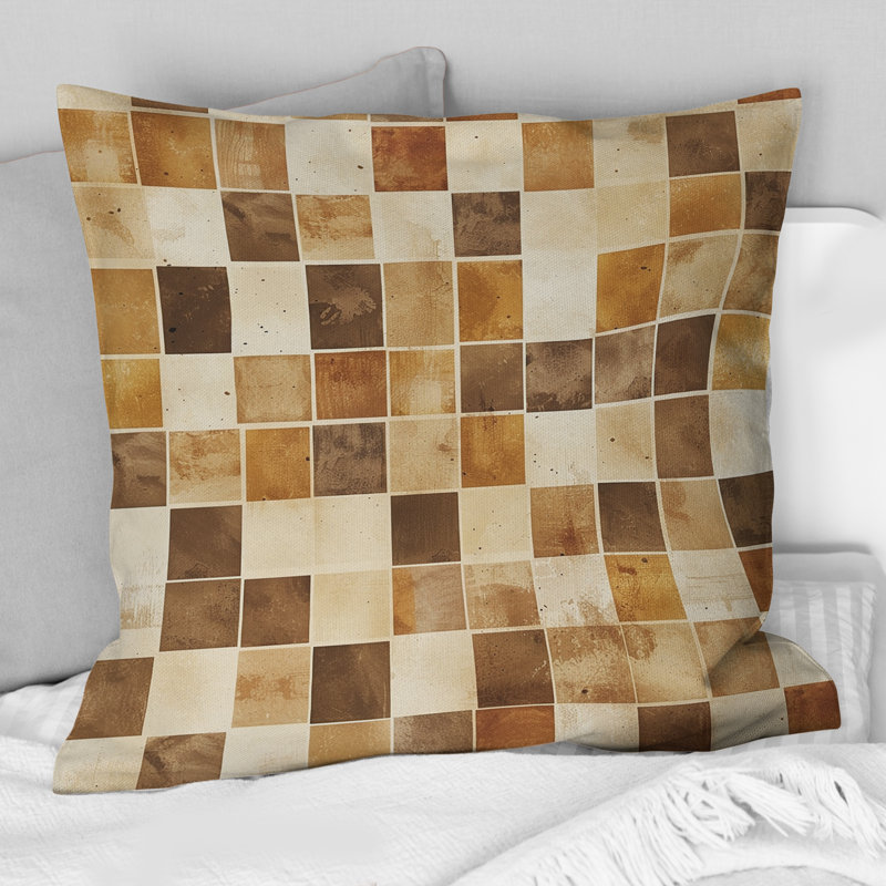 Design Art Brown Midcentury Mosaic Tiles I - Midcentury Throw Pillow ...