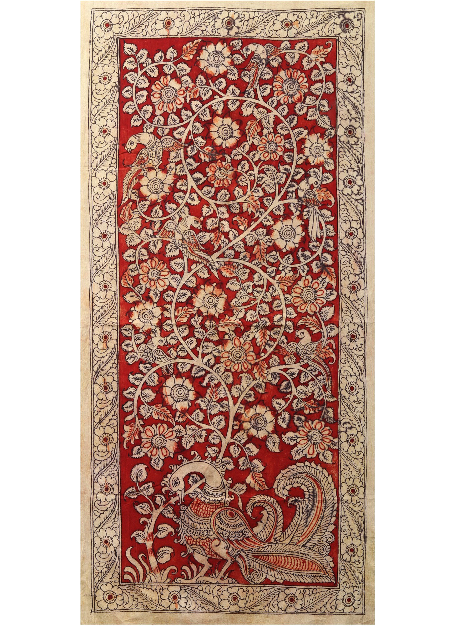 Bungalow Rose Tree Of Life With Peacocks | Kalamkari Painting On Cotton ...