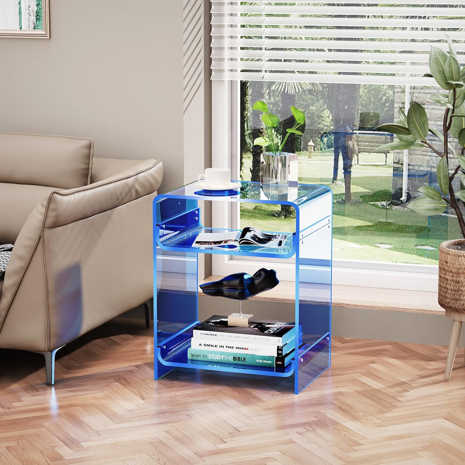 Brayden Studio® Acrylic Multifunctional End Table With Storage Shelves ...