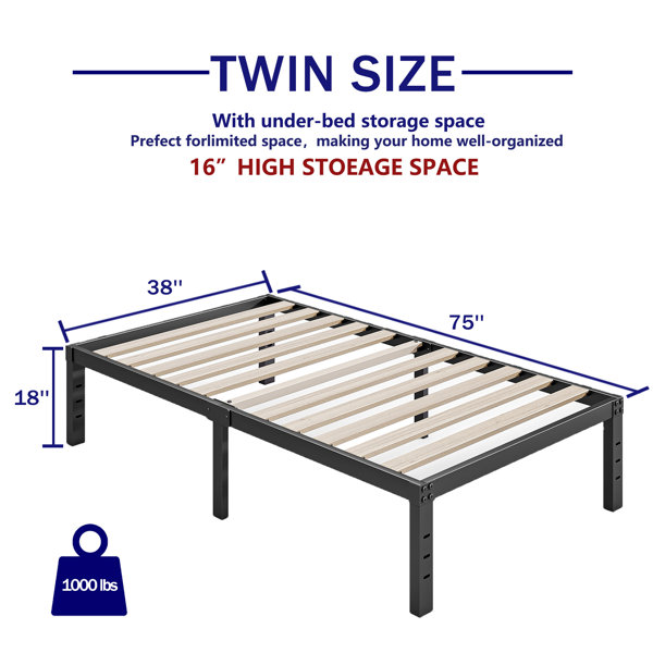 Latitude Run® Amylia 18 Inch Metal Platform Bed Frame with Wood Slat ...