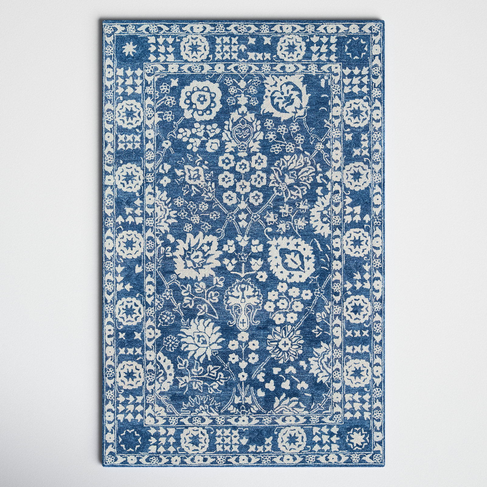 Birch Lane™ Cece Oriental Handmade Tufted Wool Blue/White Area Rug ...