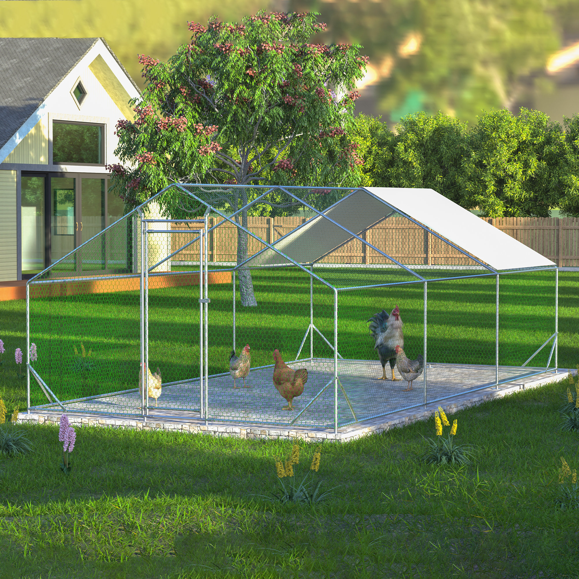 Tucker Murphy Pet™ Crellen Metal Chicken Run Coop, Walk-in Poultry Cage ...