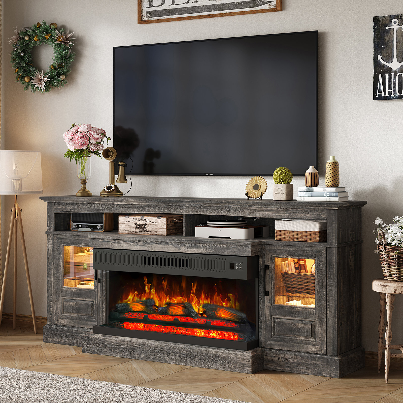 Lark Manor™ Farmhouse Fireplace Entertainment Center For Tvs Up To 80 ...