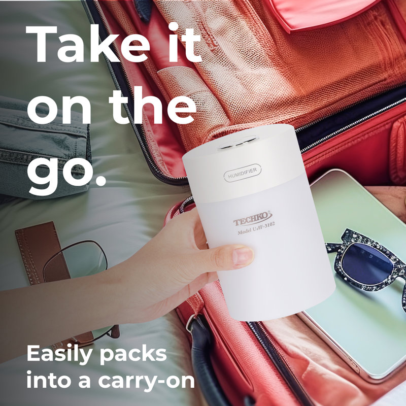 Techko Portable Cool-Mist Ultrasonic Tabletop 600ml Humidifier w/ LED ...