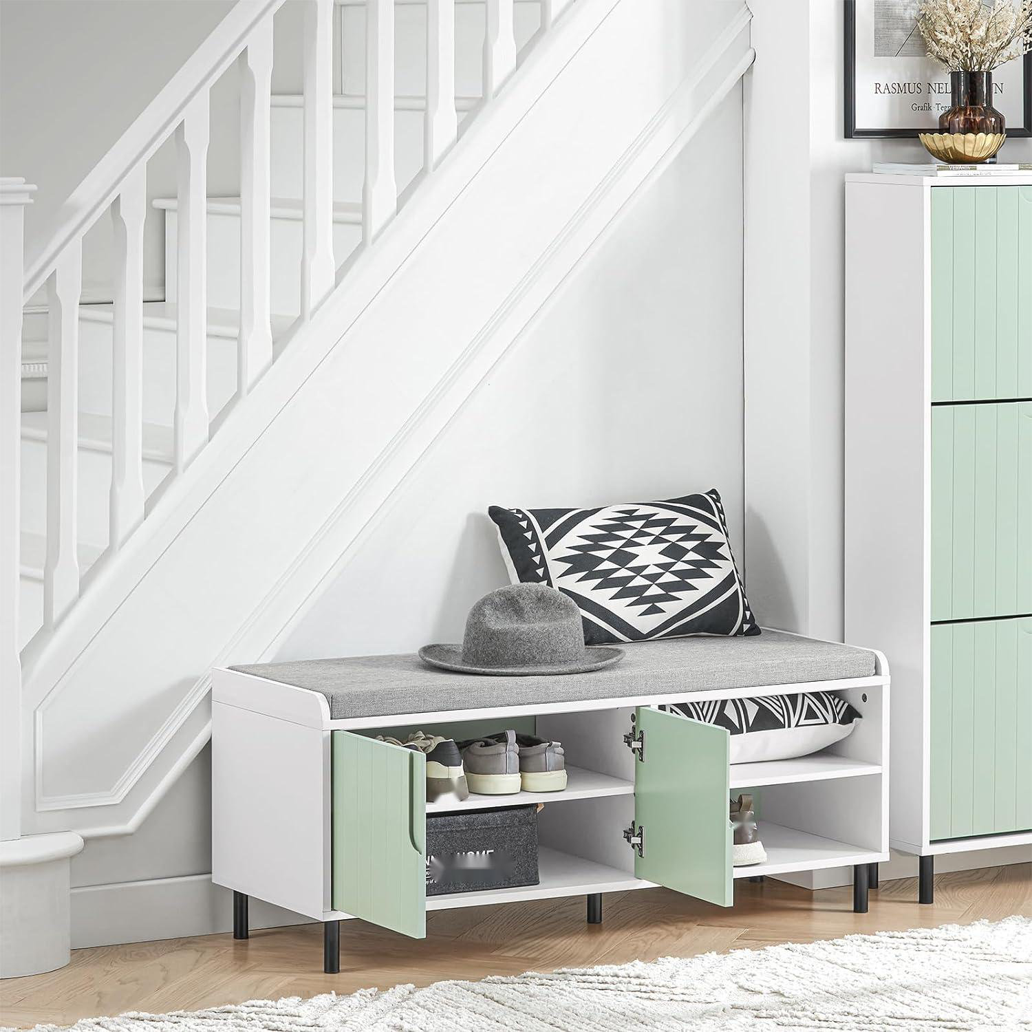 Hokku Designs Storage Bench With 2 Doors, Shelf Removable Seat Cushion ...