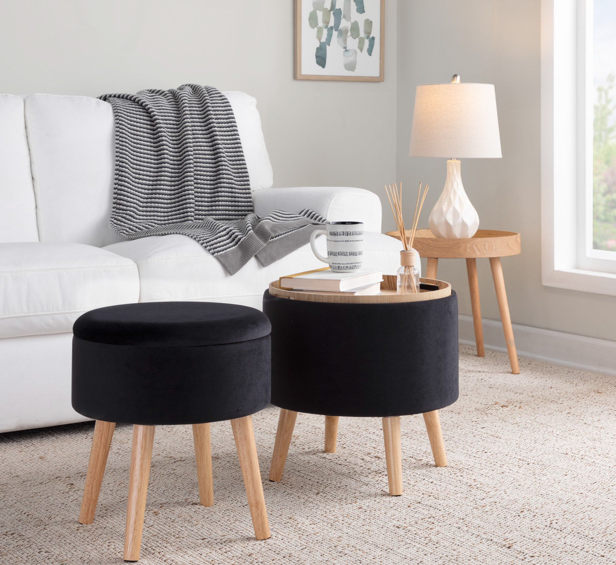 Wade Logan Borlow Contemporary Storage Ottoman With Matching Stool In ...