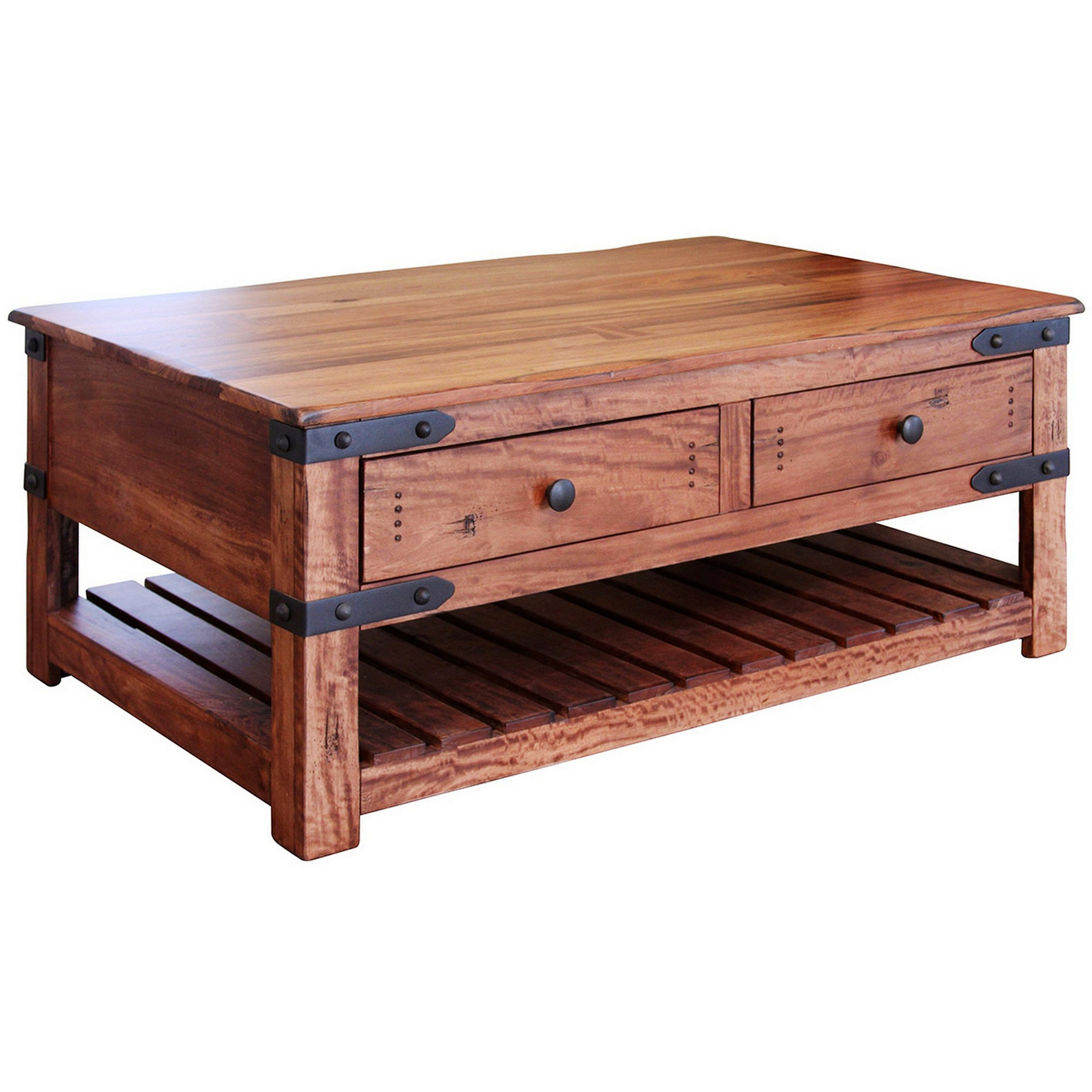 Abrahams 4 Drawer Coffee Table with Slatted Bottom Shelf,Wooden Storage ...