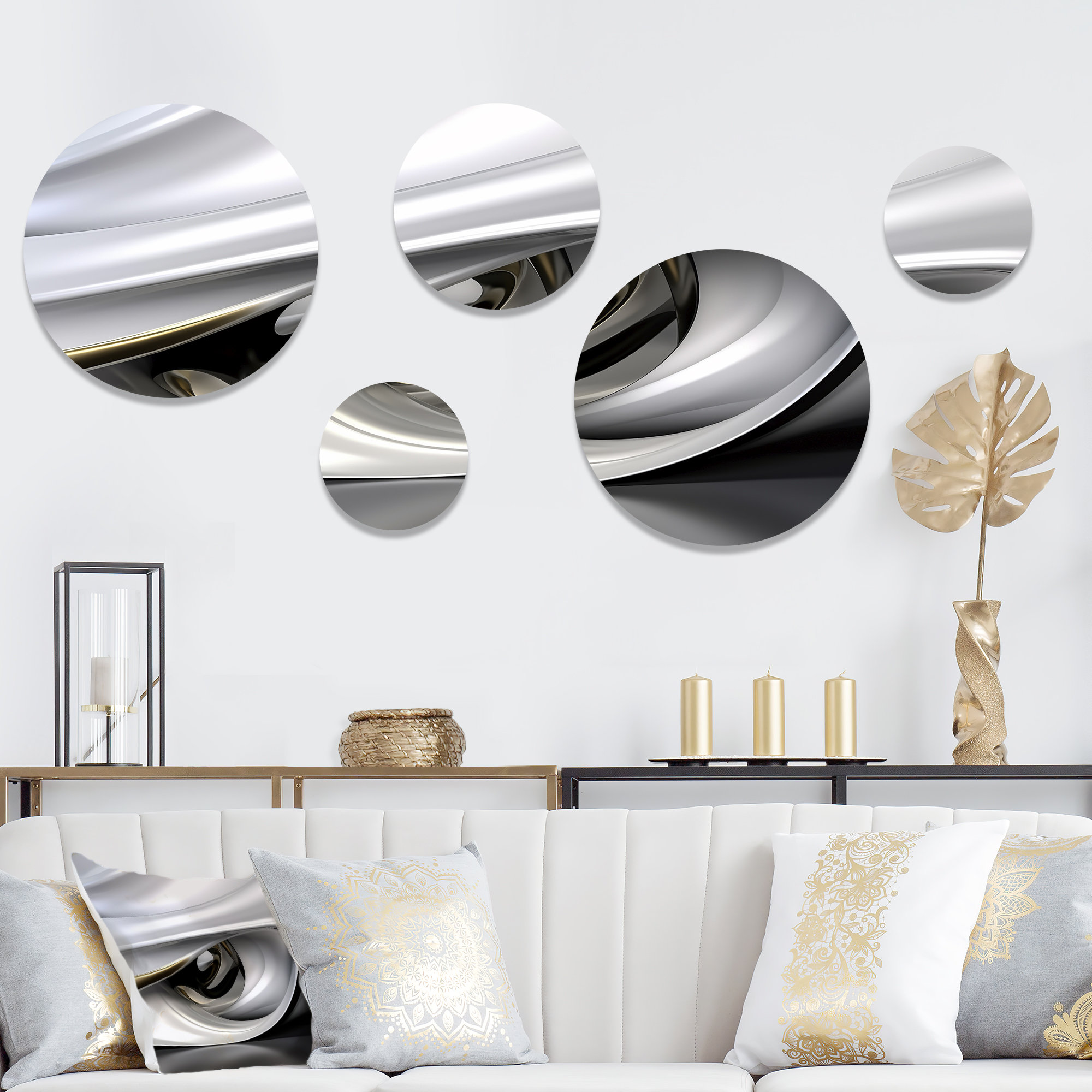 Design Art Gold White Infinite Ripples - Modern Waves Metal Wall Décor ...