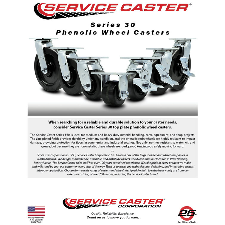Service Caster Greenlee Caster Set – GMX Cart –4 Swivel with Brake and ...
