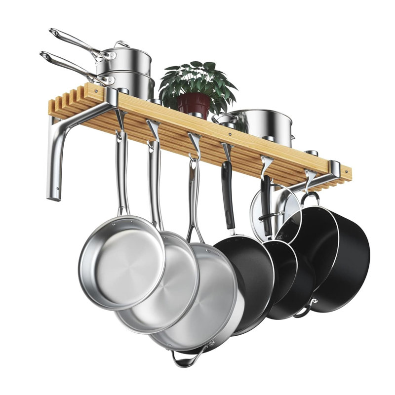 One Allium Way® Wood Rectangle Wall Mounted Pot Rack | Wayfair