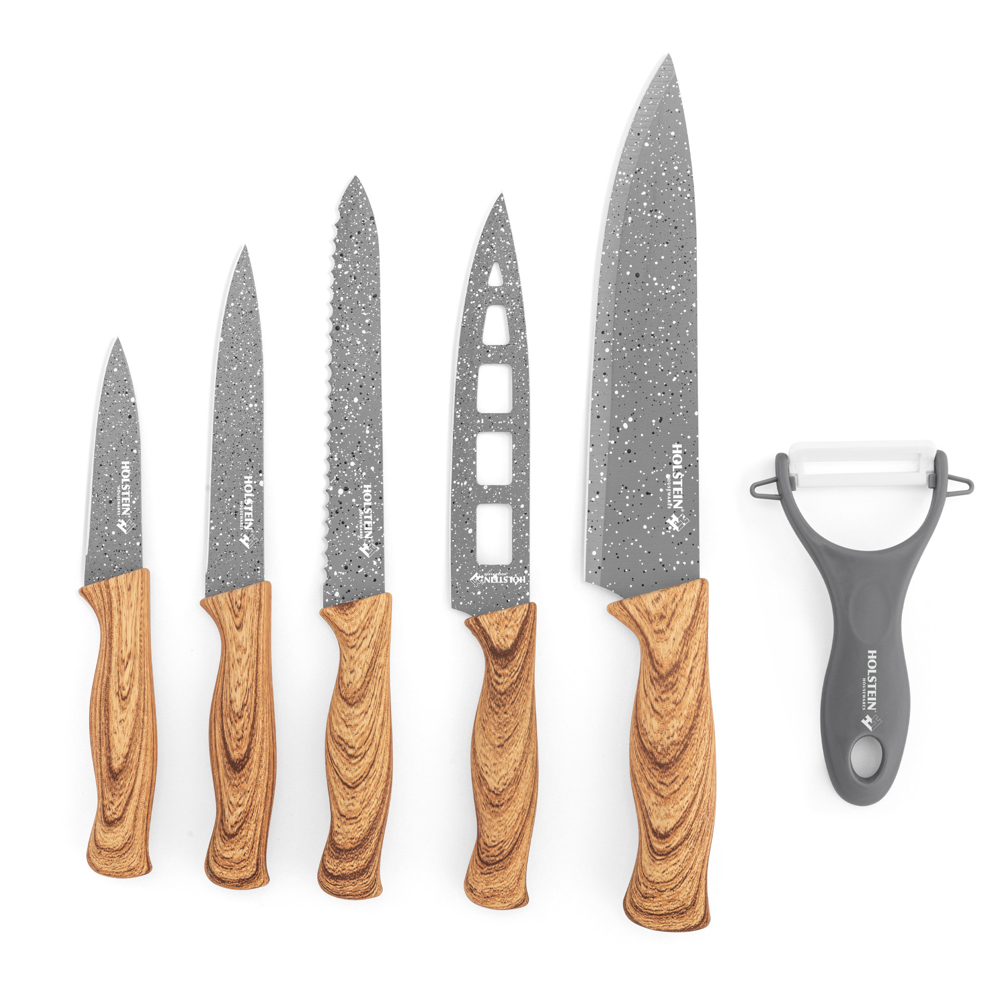 Holstein Housewares 6-piece Knife Set - Grey Marble & Wood | Wayfair