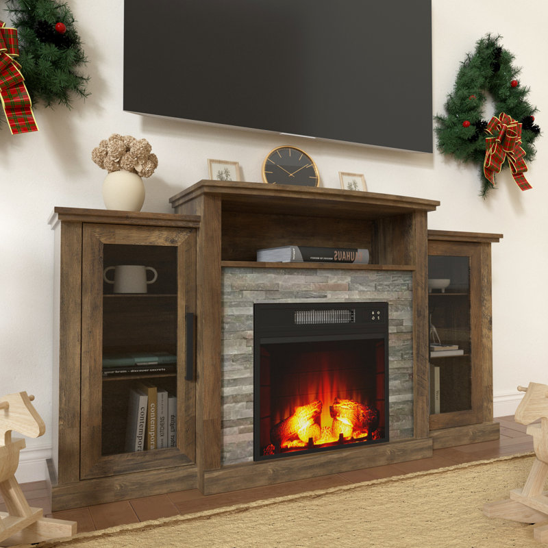 Millwood Pines Chaveli 59.1'' W Storage Credenza with Fireplace ...