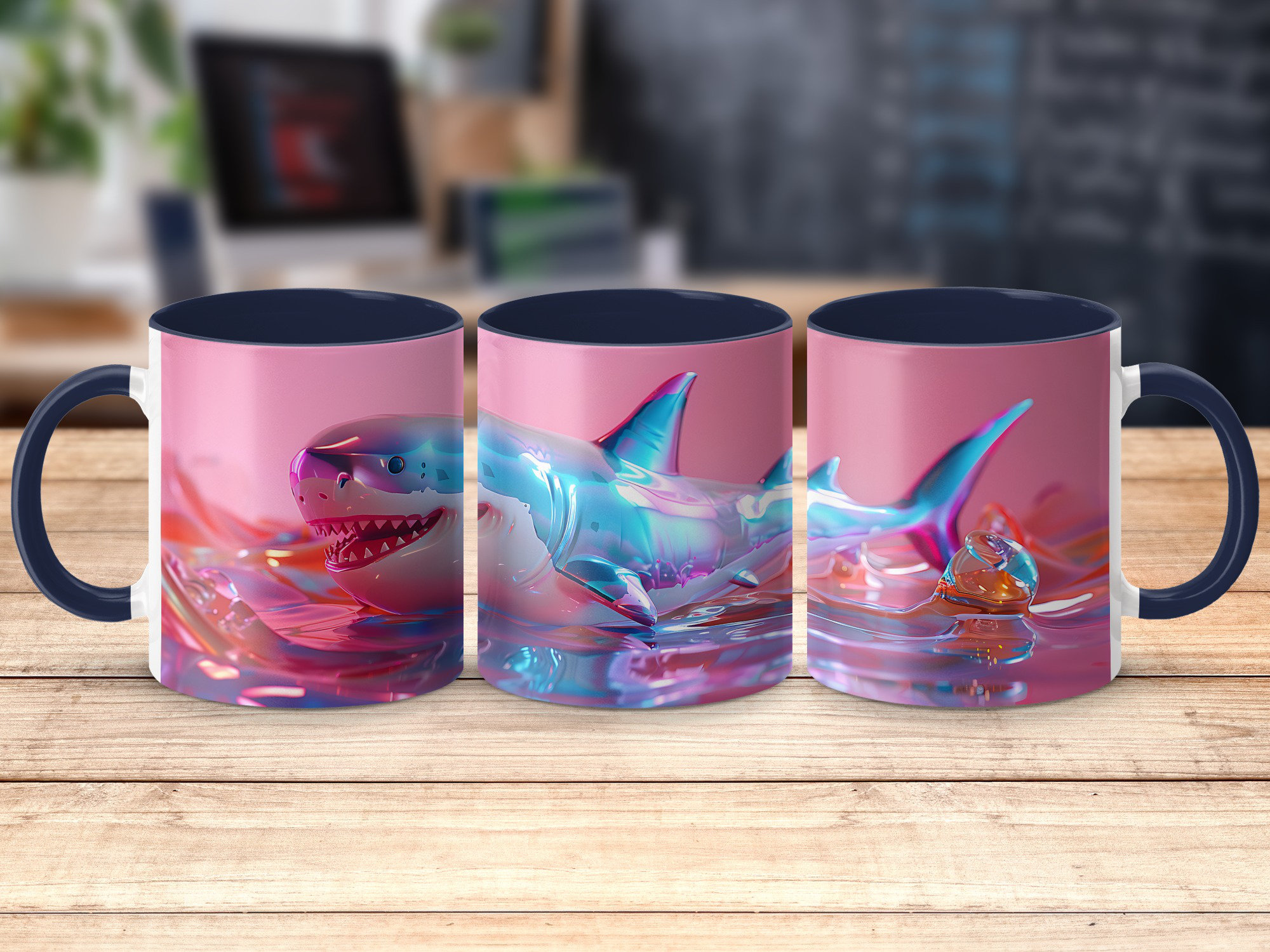 East Urban Home Set of 4 Colourful 3D Design 11oz Accent Mugs – White ...