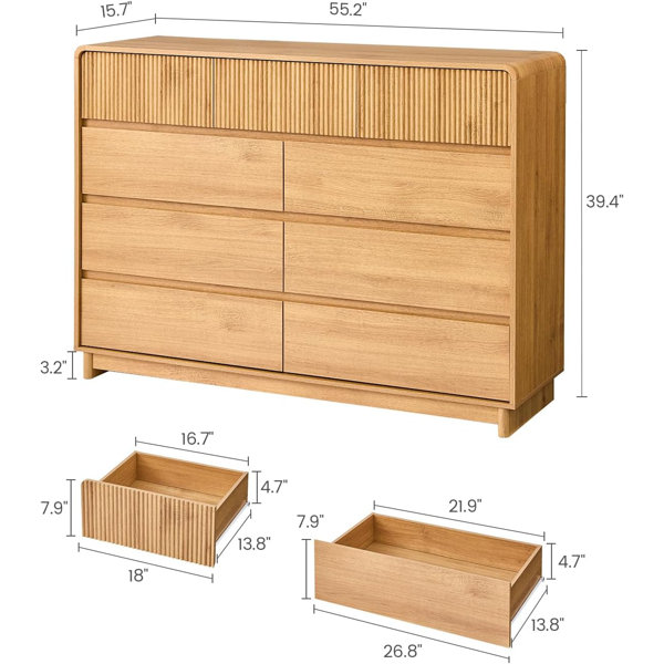 Wrought Studio Modern Wood 9 Drawer Dresser For Bedroom, 55" Long ...