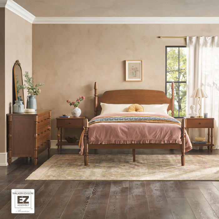 Walker Edison Solid Wood 4-Piece Spindle VivienneBed With Two Walker ...