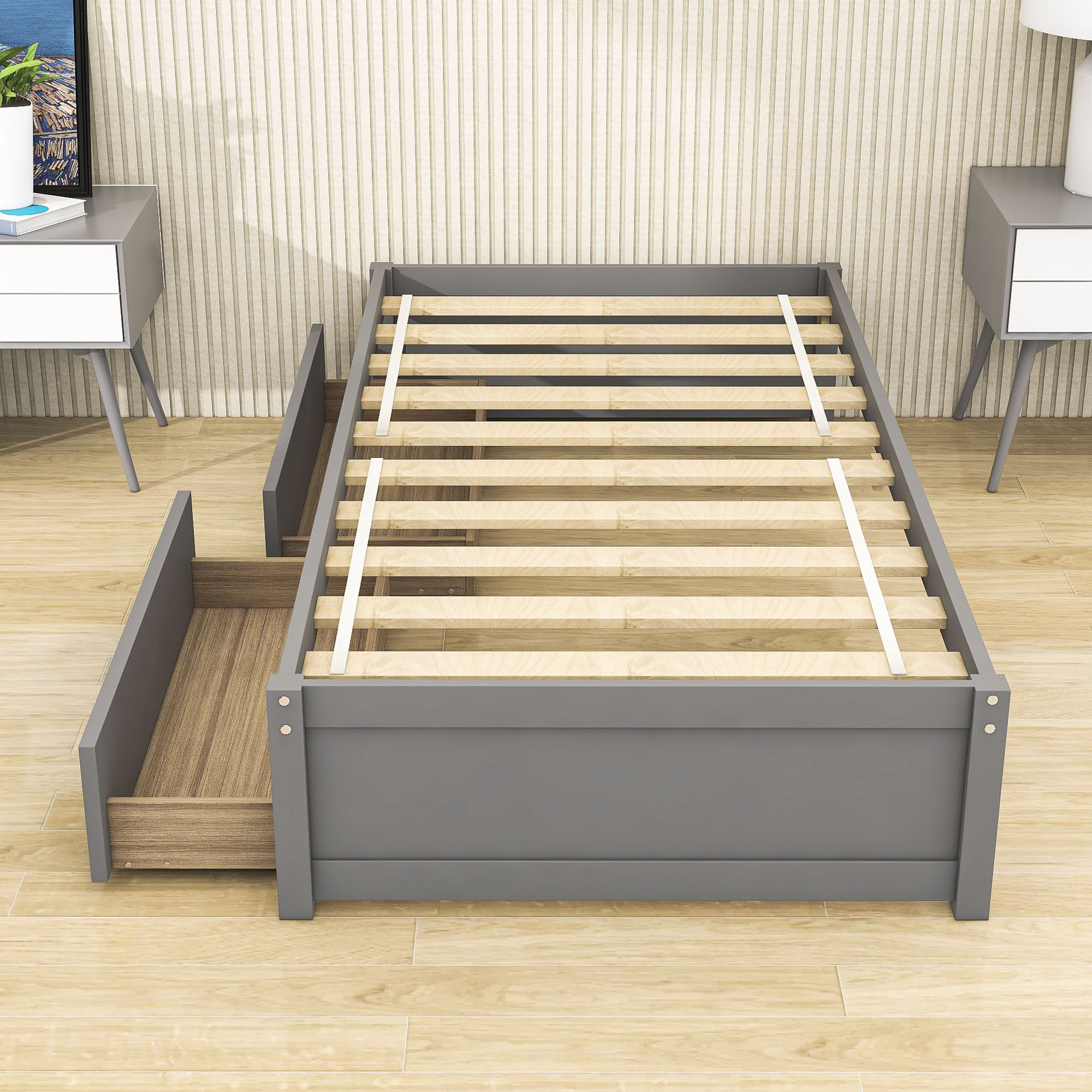 Red Barrel Studio Yunet Twin Size Wood Platform Bed with 2 Drawers ...