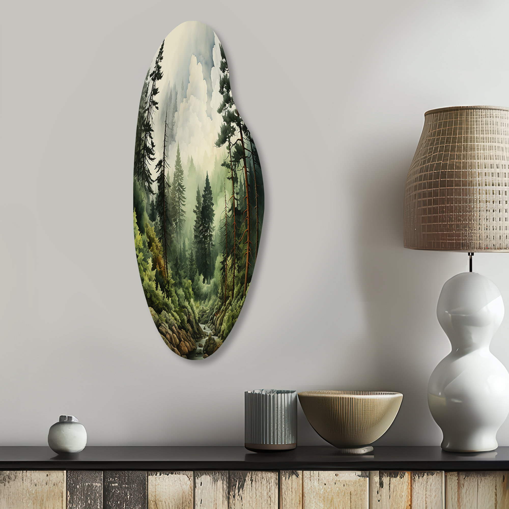 Design Art Pine Tree Forest - Tree Pine Curved Shape Irregular Metal ...