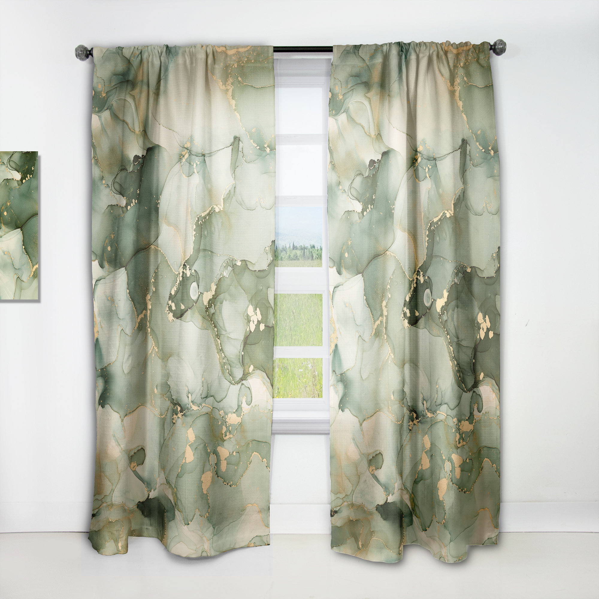 Design Art Abstract Semi-Sheer Thermal Rod Pocket Single Curtain Panel ...