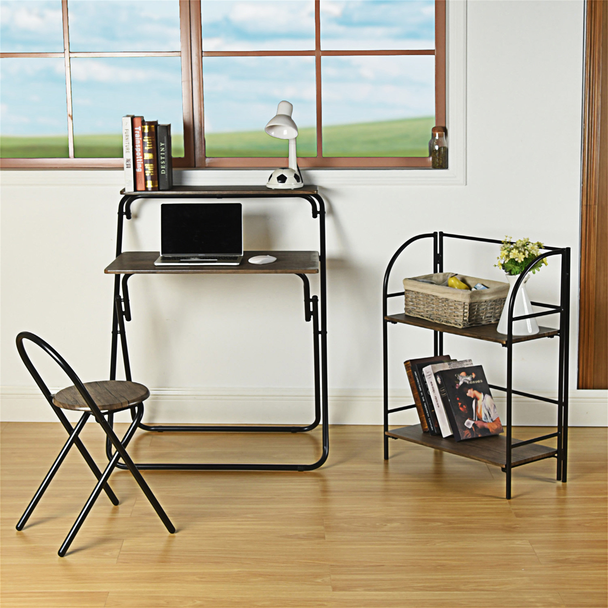 17 Stories 3 Pieces Kids Study Desk Chair Set Foldable Writing Desk ...